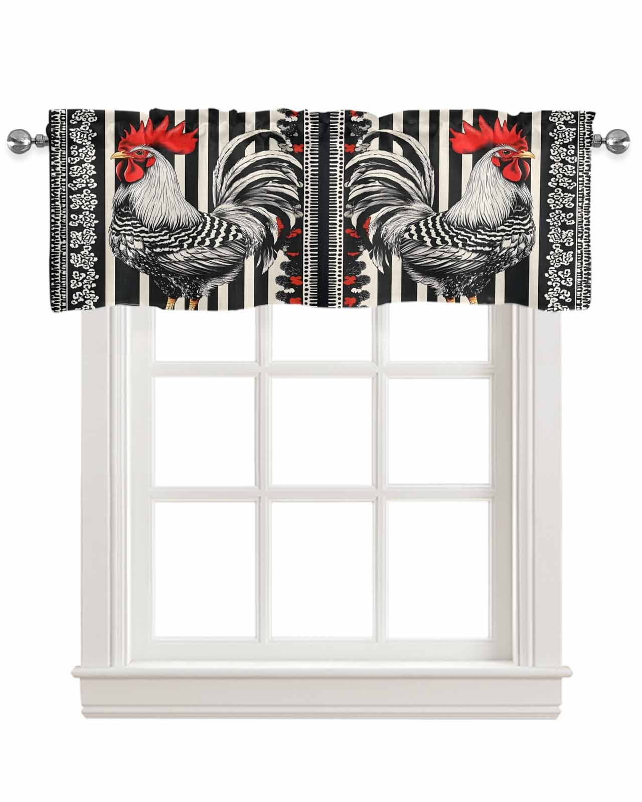 Vintage Rooster Kitchen Valances for Windows Farmhouse Linen Window ...