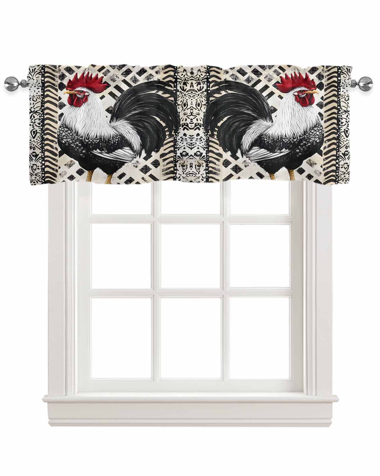 Vintage Rooster Kitchen Valances for Windows Farmhouse Linen Window ...
