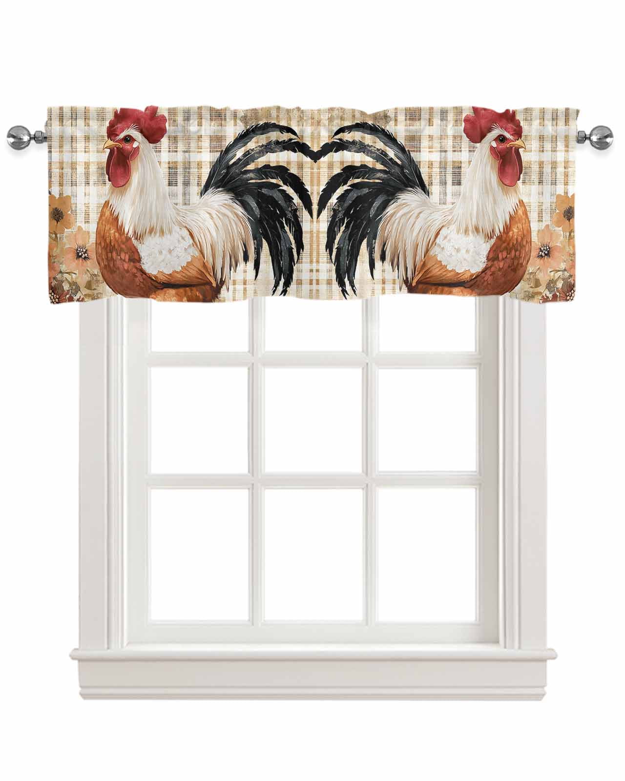 Vintage Rooster Kitchen Valances for Windows Farmhouse Linen Window ...
