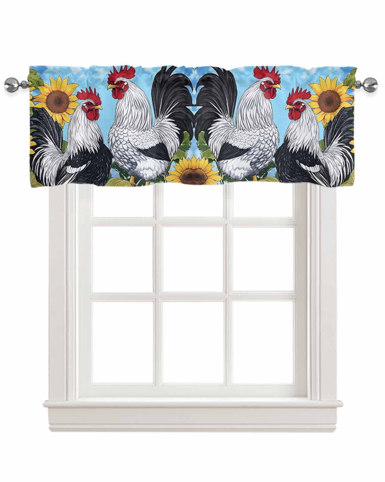 Vintage Rooster Kitchen Valances for Windows Farmhouse Linen Window ...