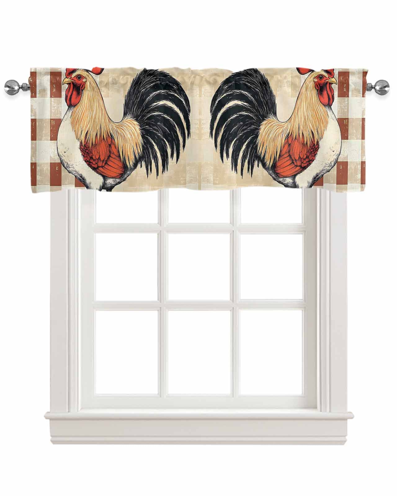 Vintage Rooster Kitchen Valances for Windows Farmhouse Linen Window ...
