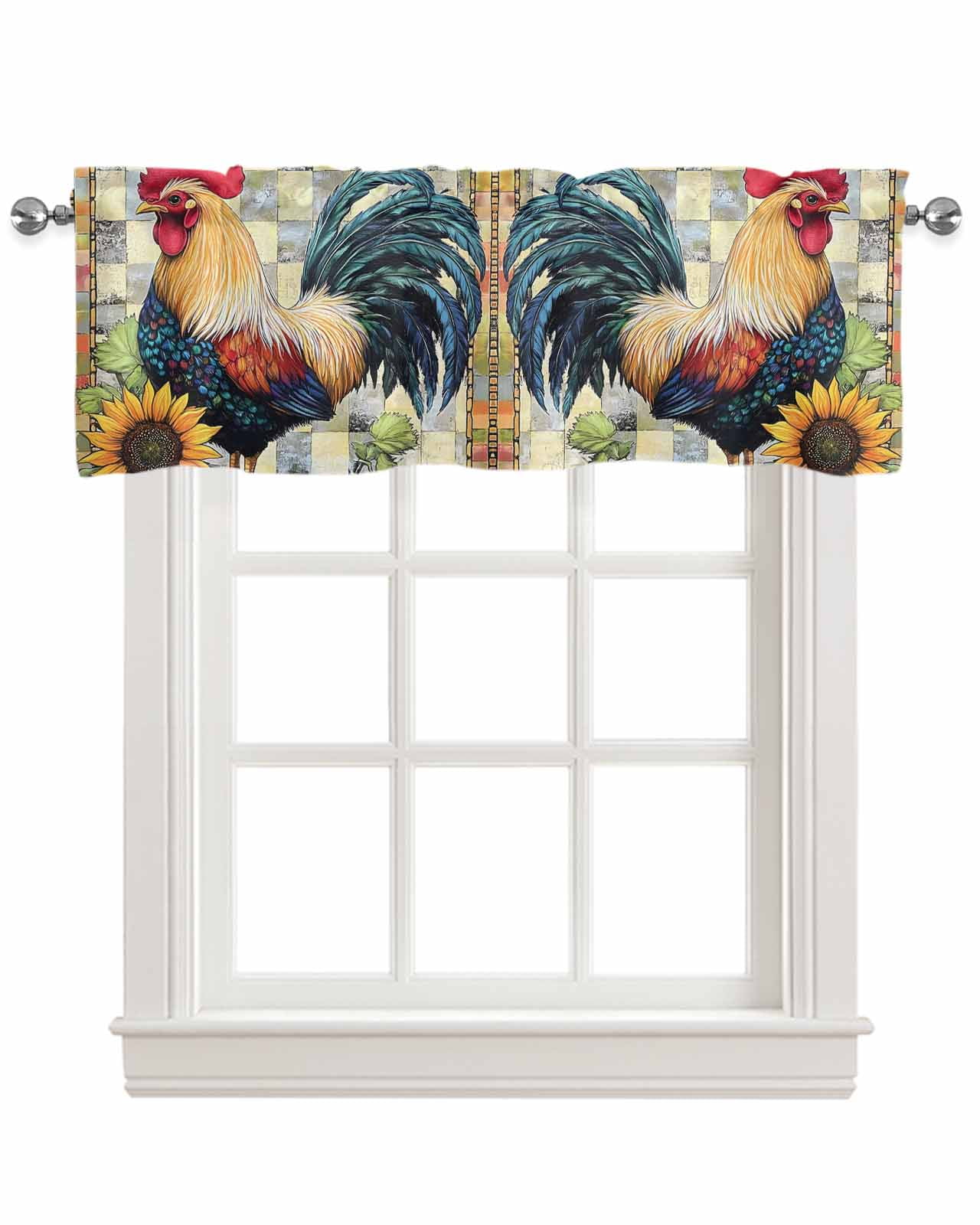 Vintage Rooster Kitchen Valances for Windows Farmhouse Linen Window ...