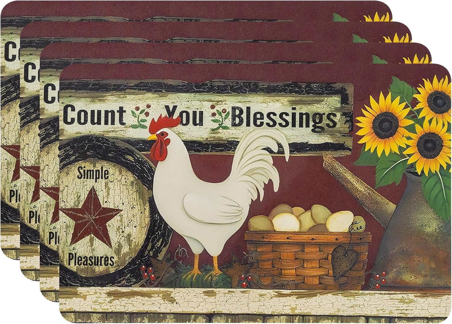 Vintage Rooster Leather Placemats, Set of 4 Non-Slip Waterproof ...