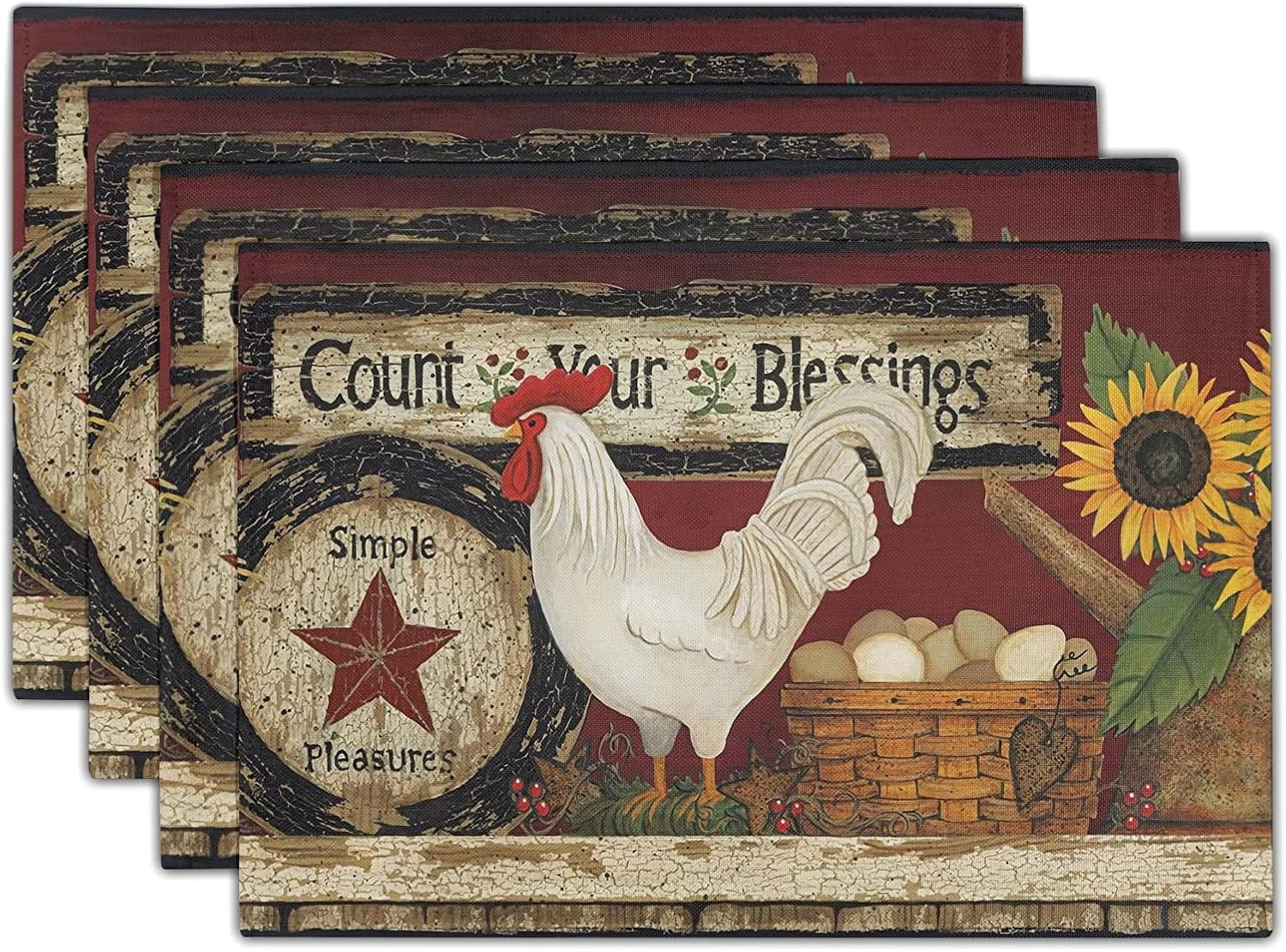 Vintage Rooster Placemats Set of 4 Farmhouse Chicken Linen Table Mat ...