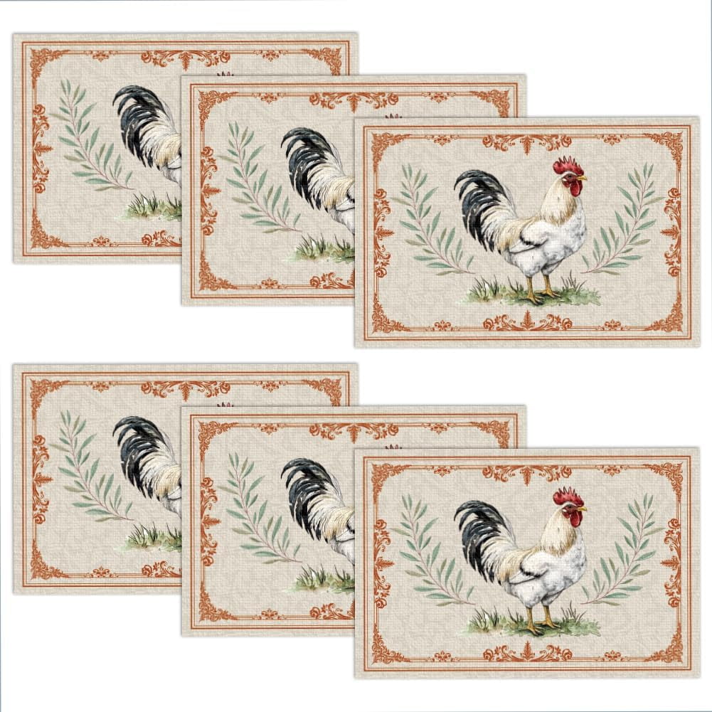 Vintage Rooster Placemats Set of 6 17.1x11.8 Inch Farmhouse Chicken ...