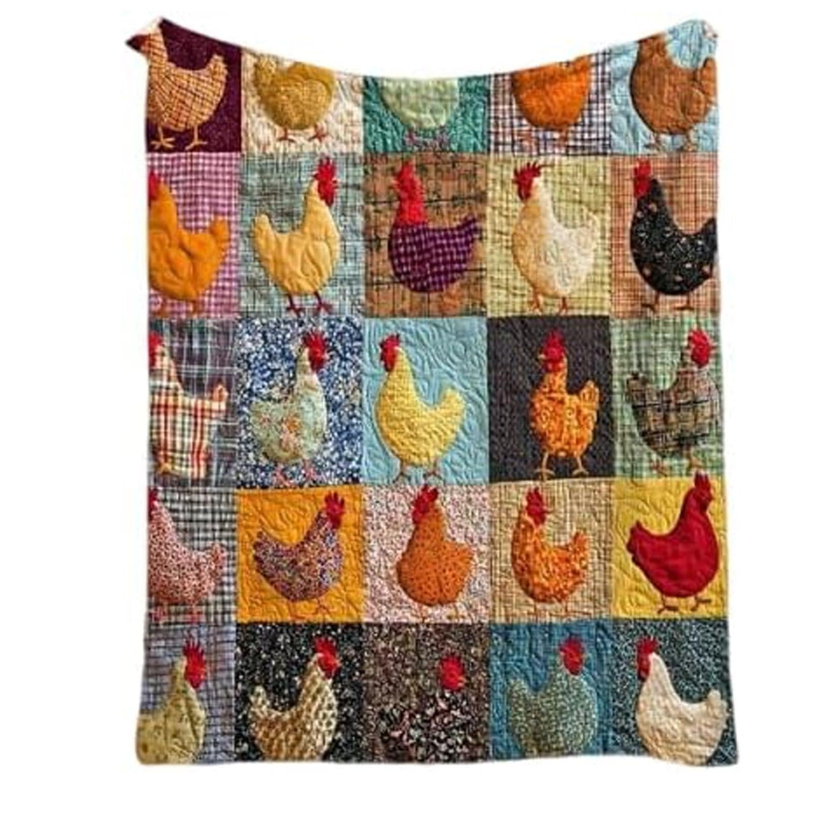 Vintage Rooster Plaid Print Flannel Throw Blanket, Cute Chicken Pattern ...
