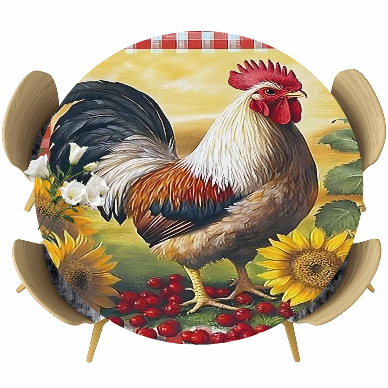Vintage Rooster Round Tablecloth 45-54 Inch Round Fitted Table Cloth ...
