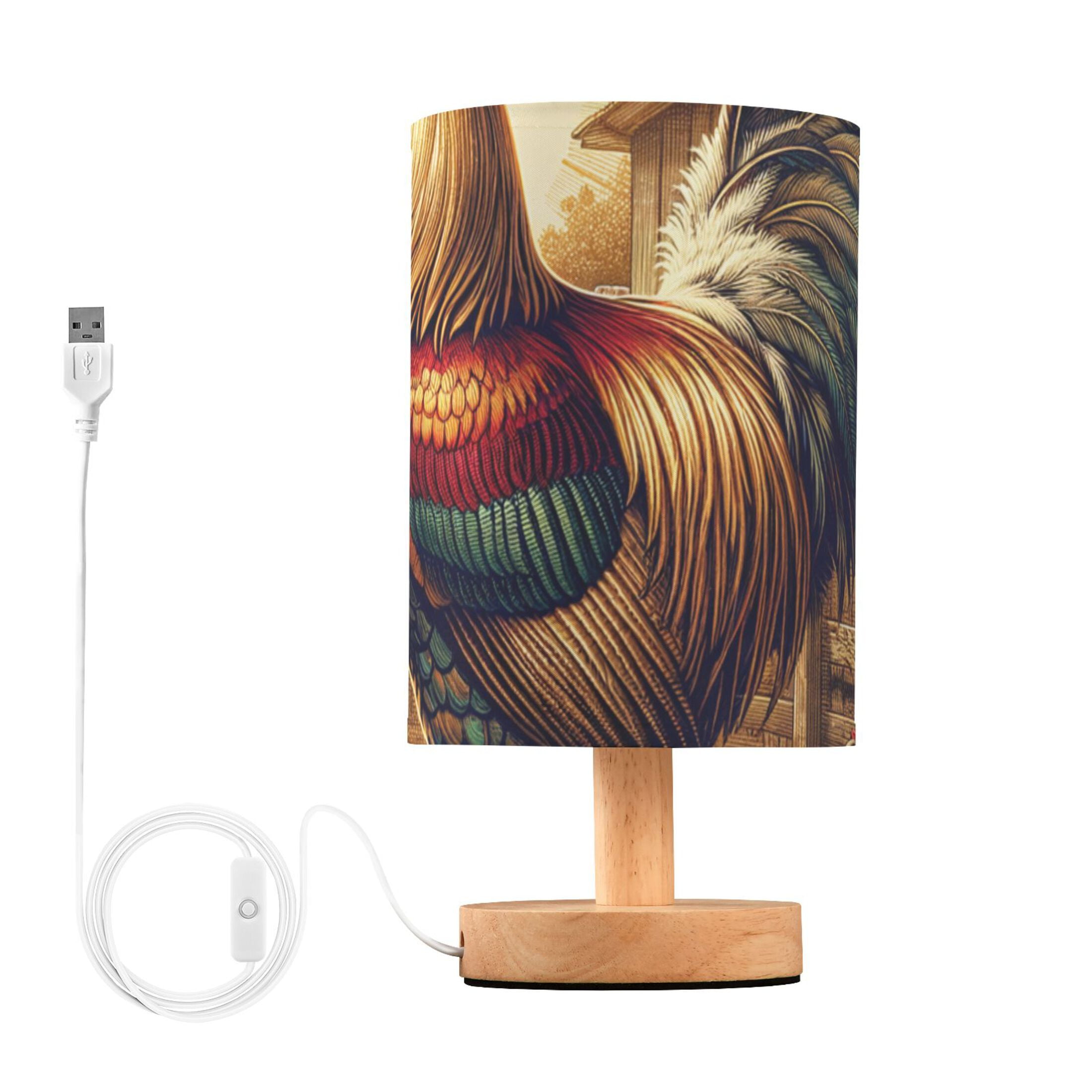 Vintage Rooster Table Lamp USB Bedside Desk Nightstand Lamp Printed ...