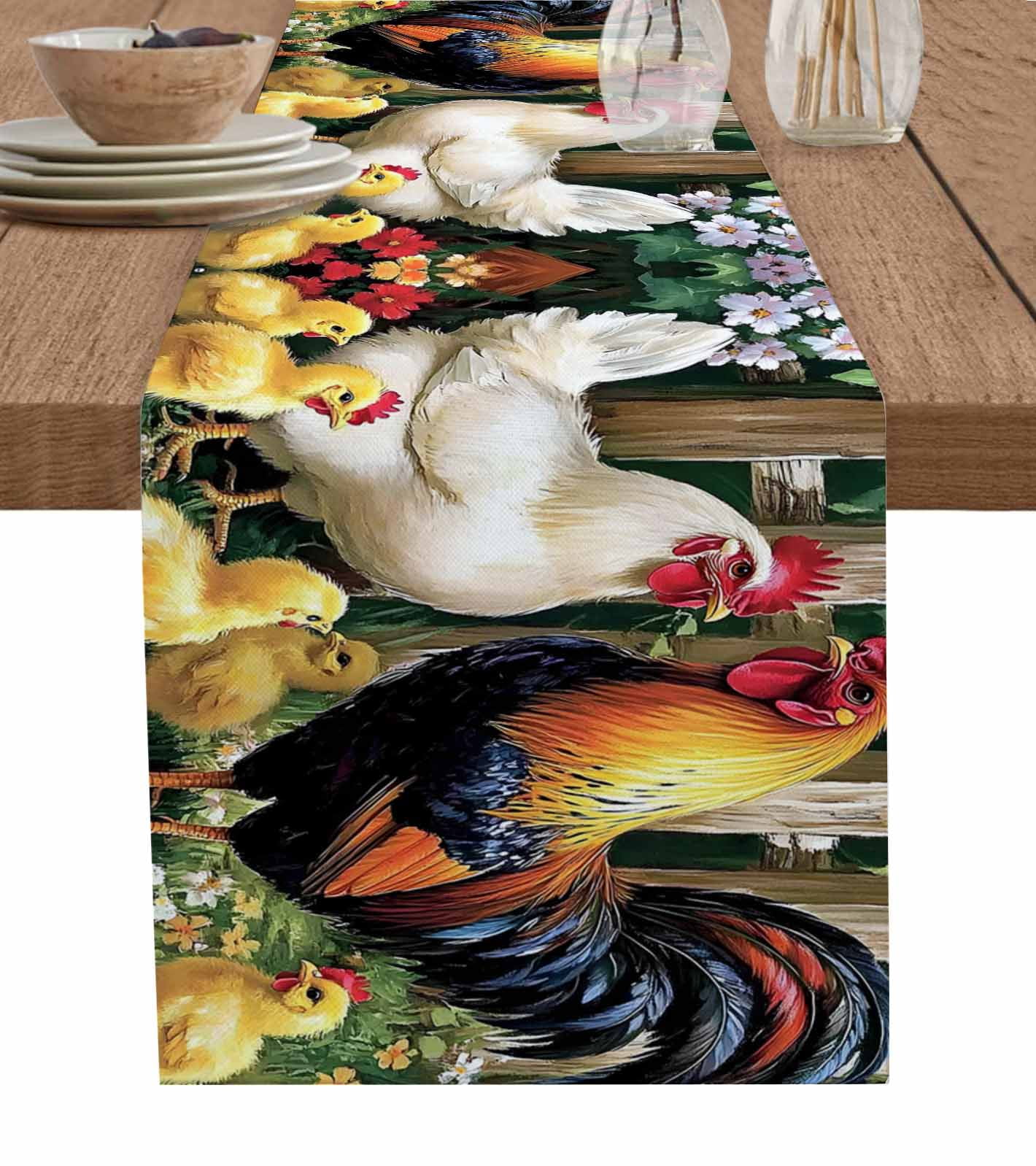 Vintage Rooster Table Runner 48 Inches, Farmhouse Animals Watercolor ...