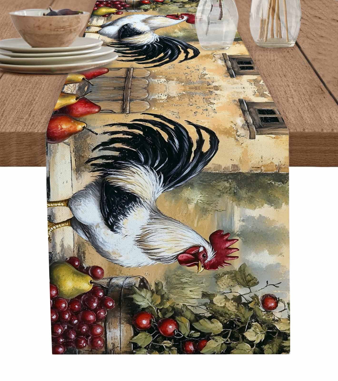 Vintage Rooster Table Runner 72 Inches, Pastoral Animals Plaid Bed ...