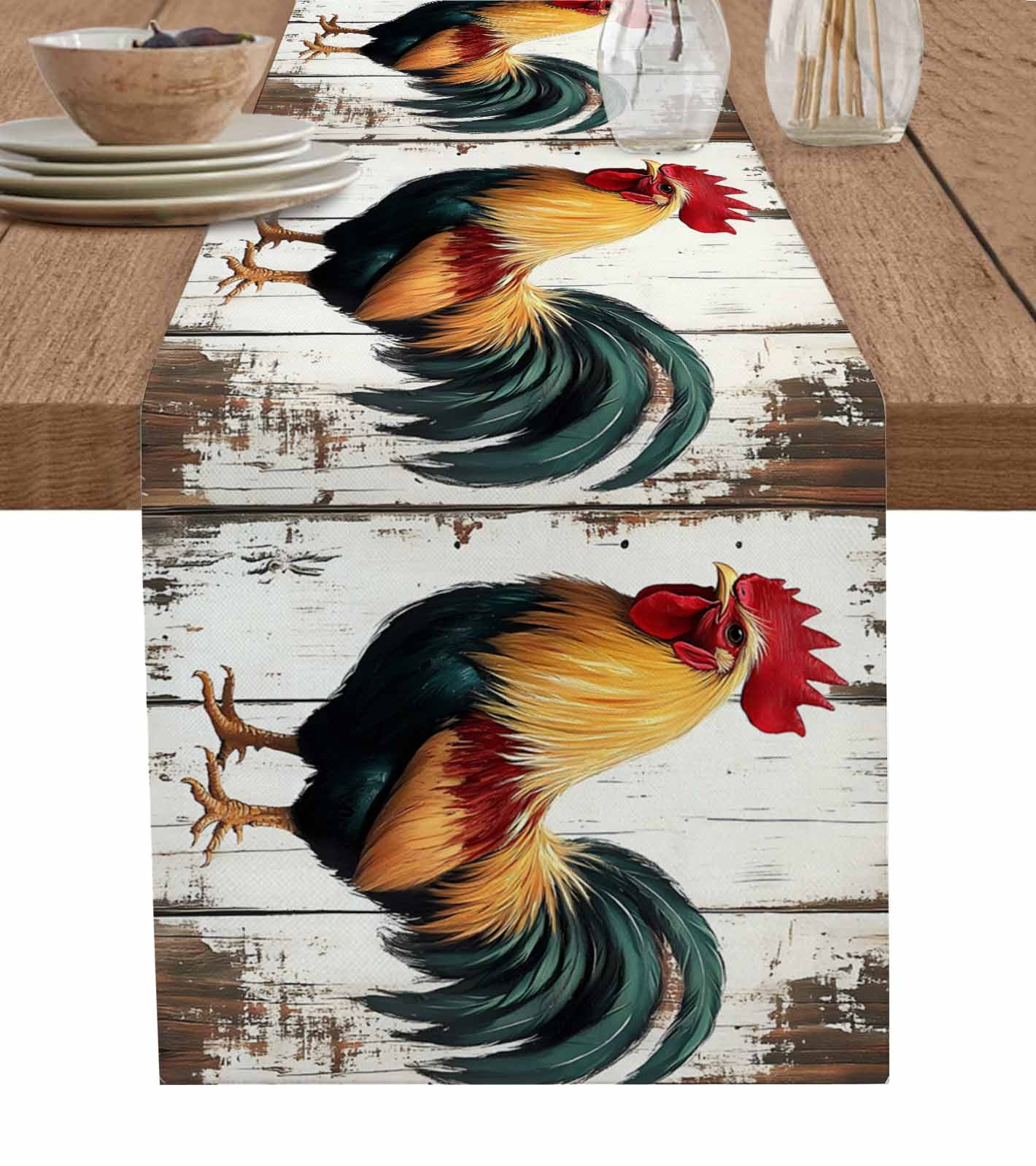 Vintage Rooster Table Runner 72 Inches, Retro Farmhouse Rooster ...