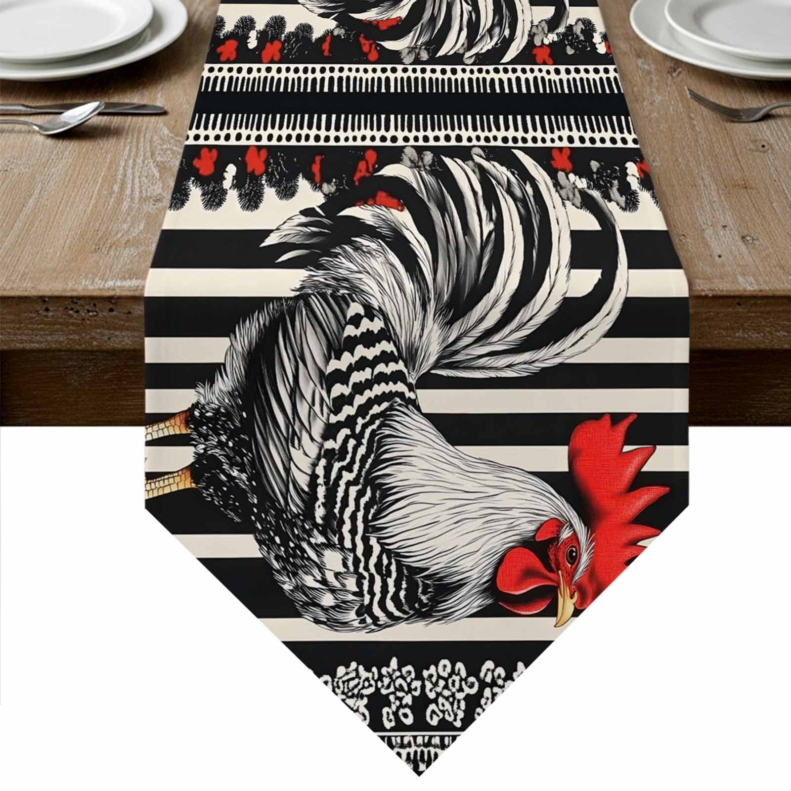 Vintage Rooster Table Runner Linen Burlap Table Runner 72 Inches Long ...