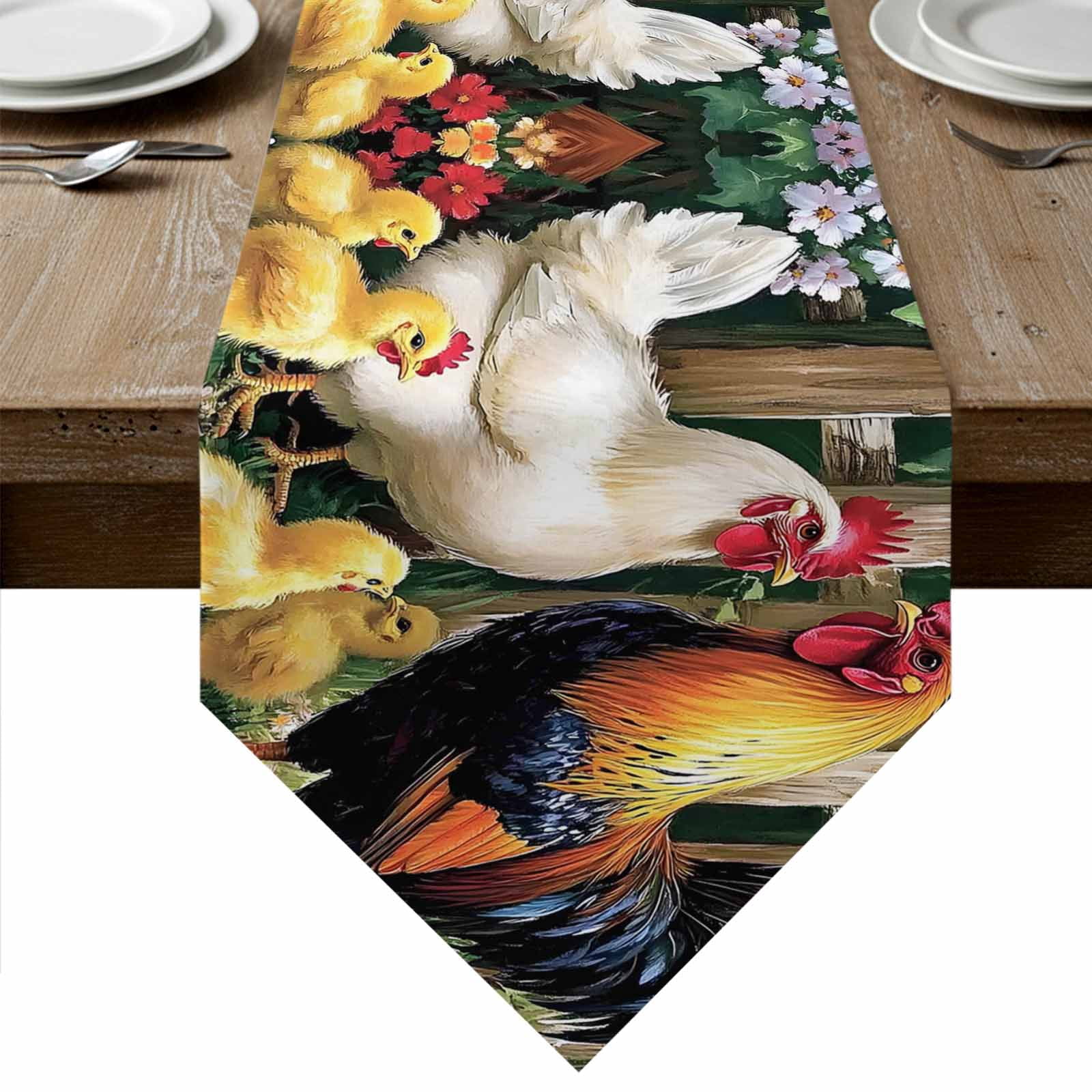 Vintage Rooster Table Runner Linen Burlap Table Runner 72 Inches Long ...