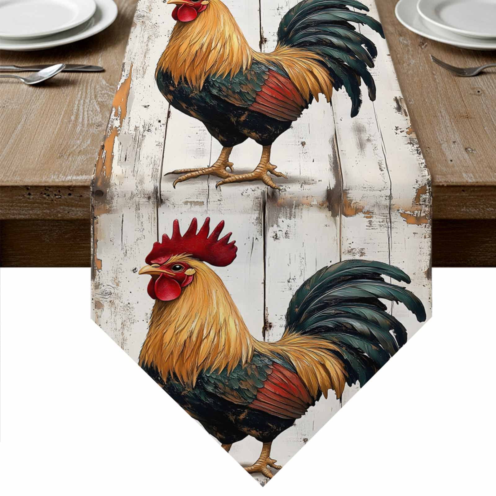 Vintage Rooster Table Runner Linen Burlap Table Runner 72 Inches Long ...