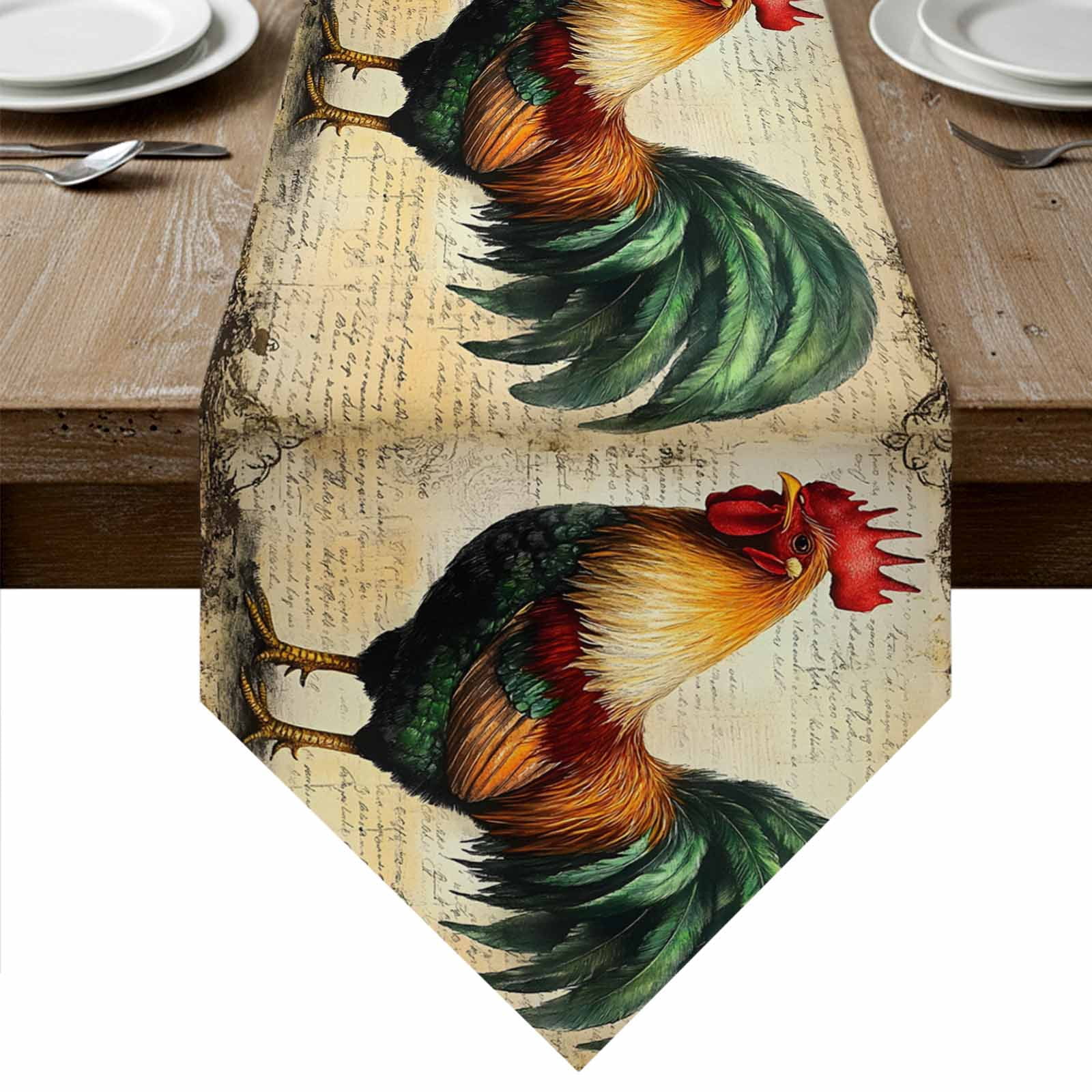 Vintage Rooster Table Runner Linen Burlap Table Runner 72 Inches Long ...
