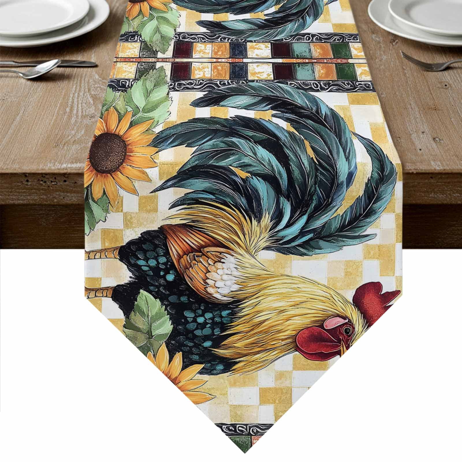 Vintage Rooster Table Runner Linen Burlap Table Runner 72 Inches Long ...