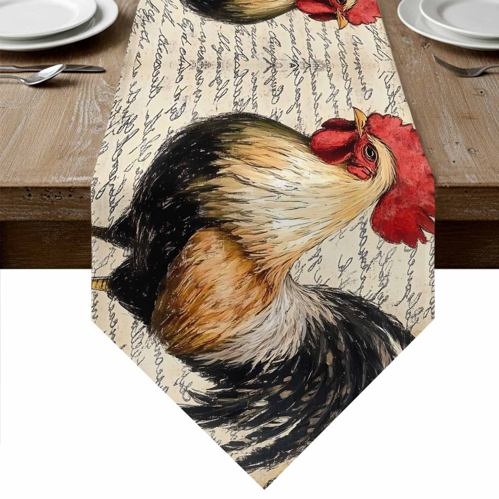 Vintage Rooster Table Runner Linen Burlap Table Runner 72 Inches Long ...