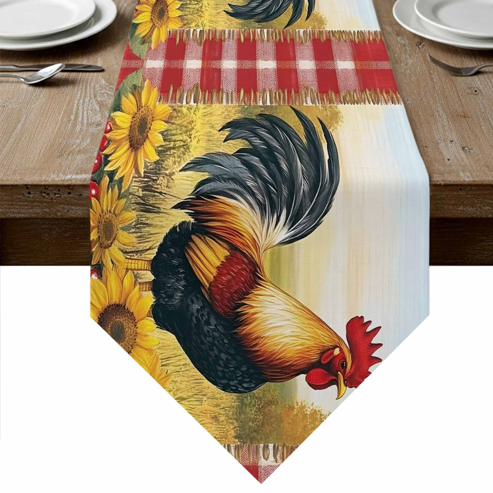 Vintage Rooster Table Runner Linen Burlap Table Runner 72 Inches Long ...