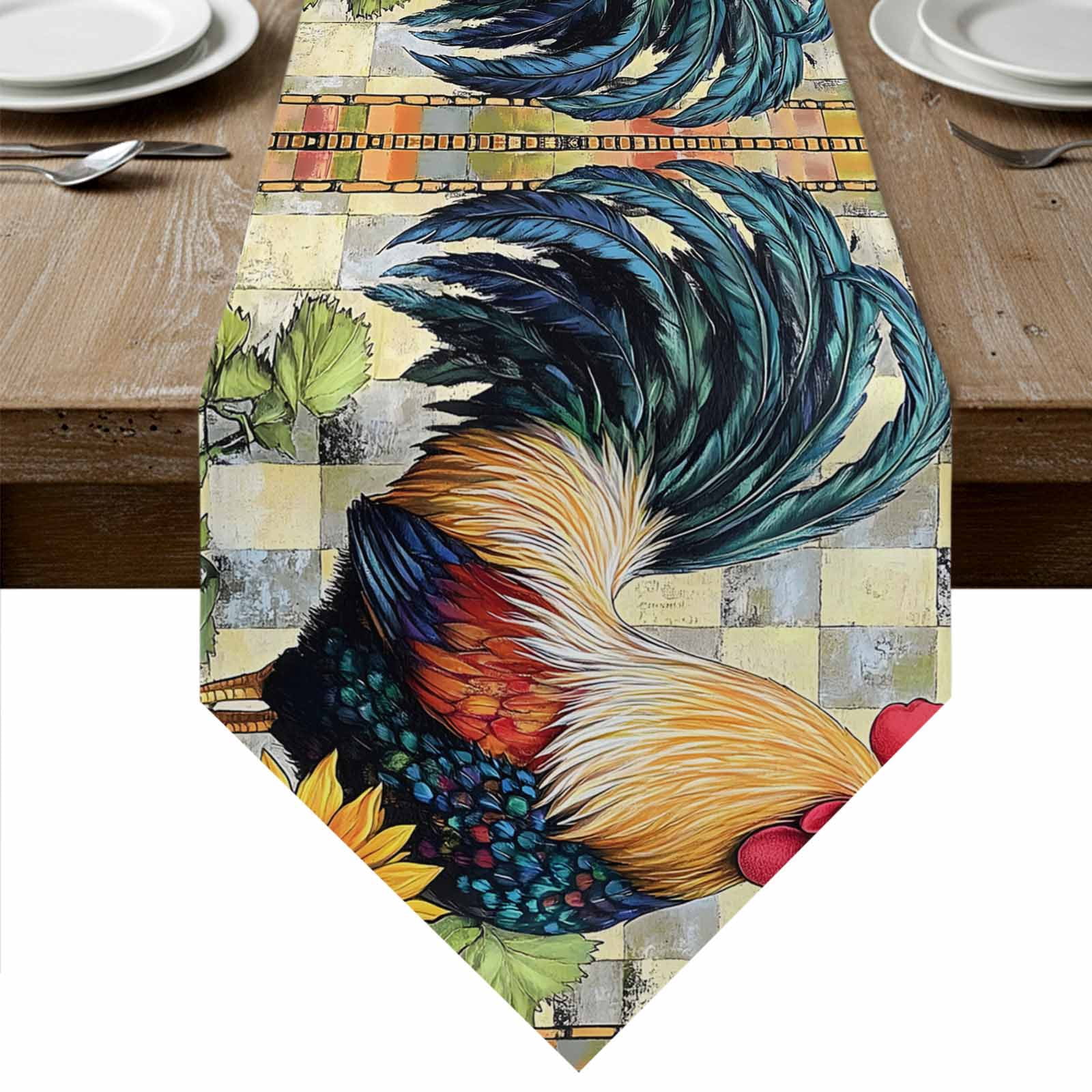 Vintage Rooster Table Runner Linen Burlap Table Runner 72 Inches Long ...