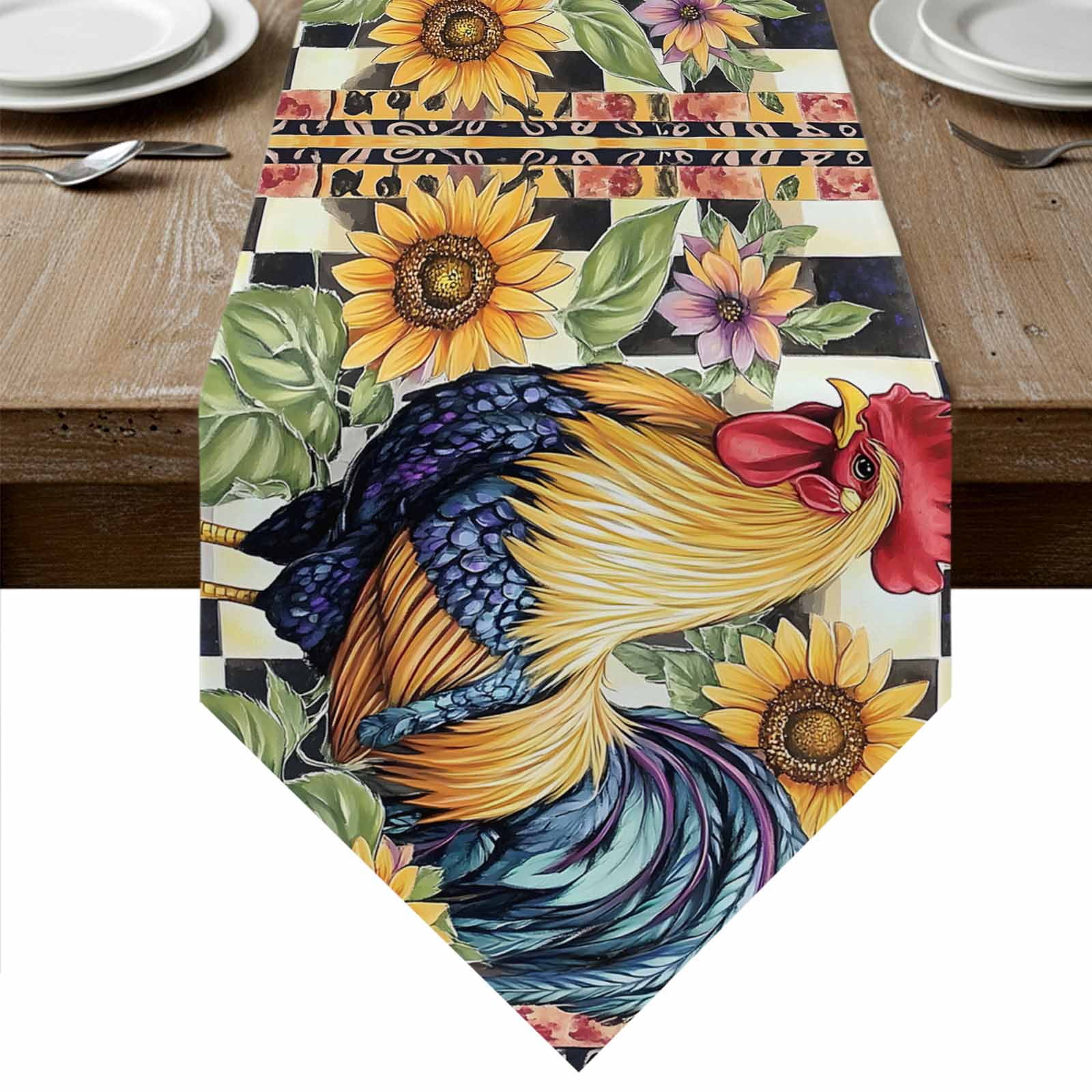 Vintage Rooster Table Runner Linen Burlap Table Runner 72 Inches Long ...