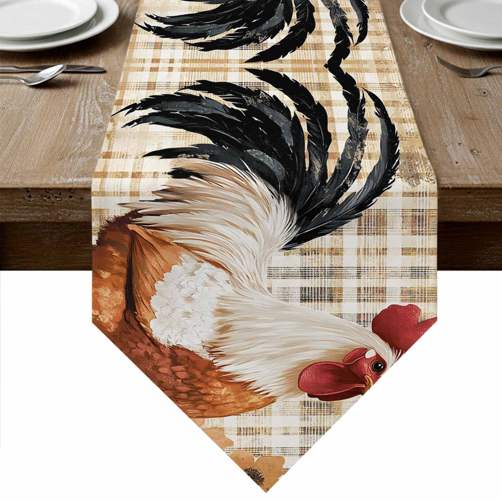 Vintage Rooster Table Runner Linen Burlap Table Runner 90 Inches Long ...