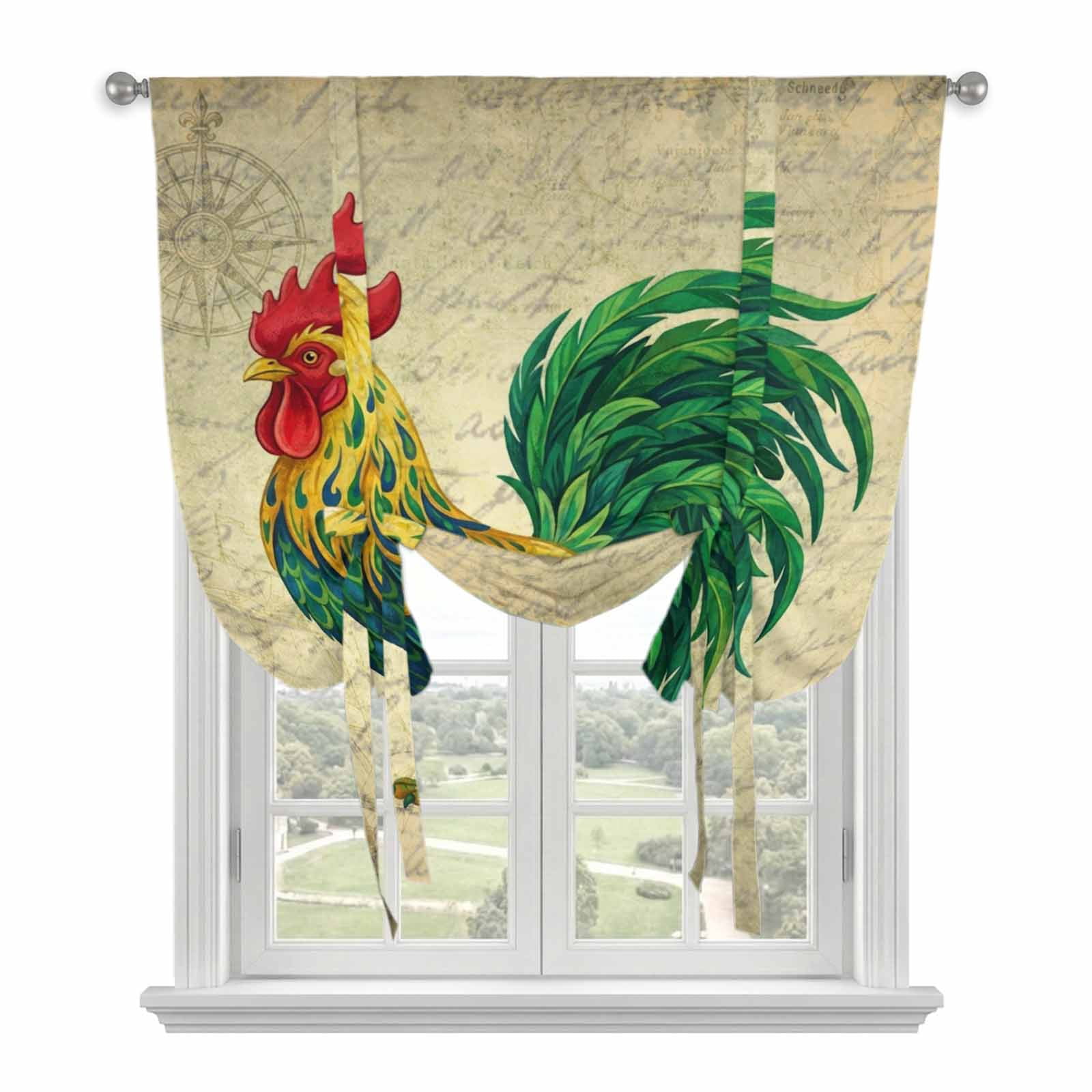 Vintage Rooster Tie Up Curtains for Windows, Adjustable Balloon Window ...