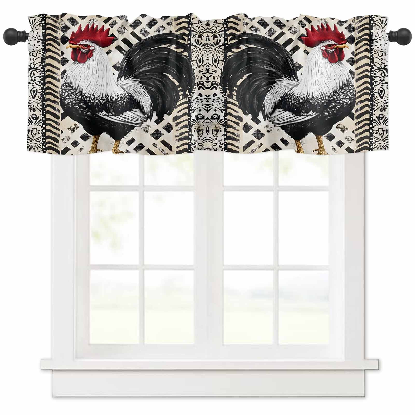 Vintage Rooster Valances for Windows Farmhouse Kitchen Curtains ...