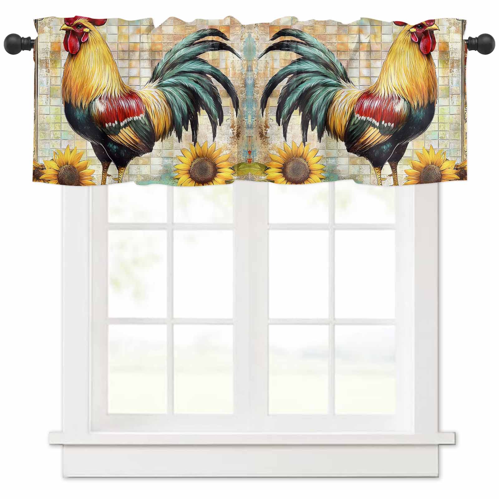 Vintage Rooster Valances for Windows Farmhouse Kitchen Curtains ...