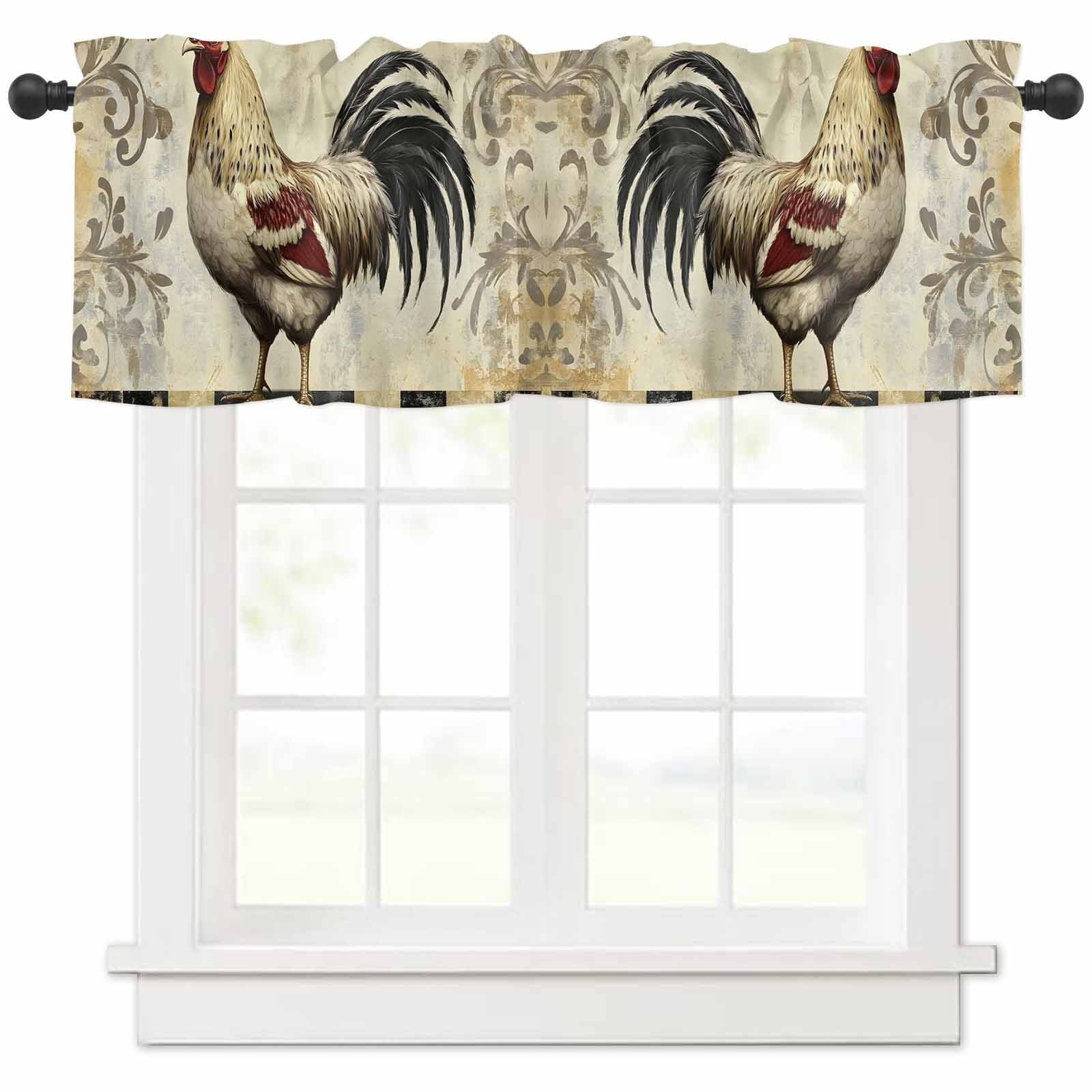 Vintage Rooster Valances for Windows Farmhouse Kitchen Curtains ...