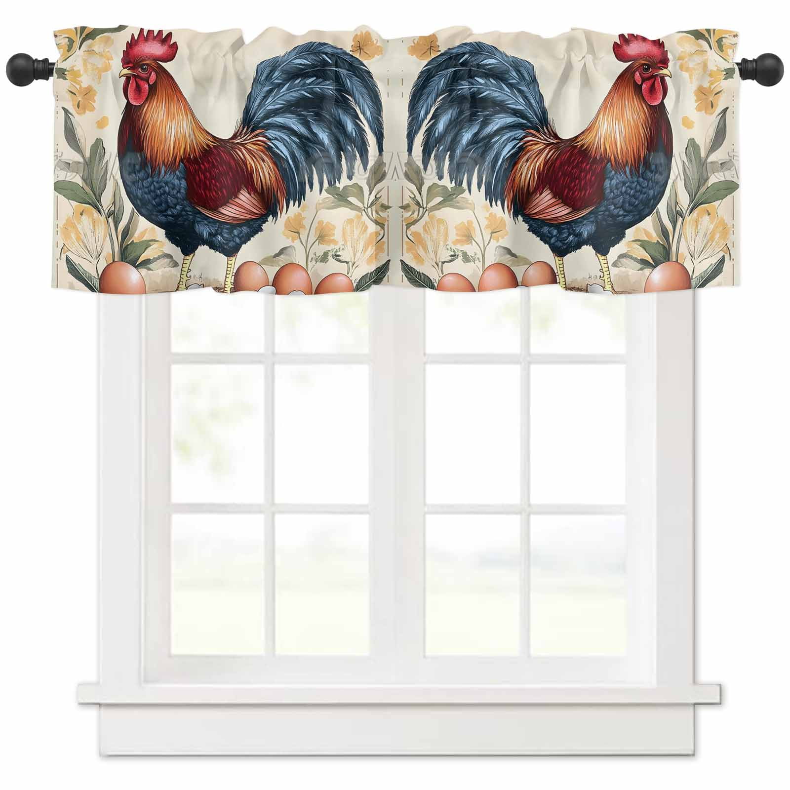 Vintage Rooster Valances for Windows Farmhouse Kitchen Curtains ...