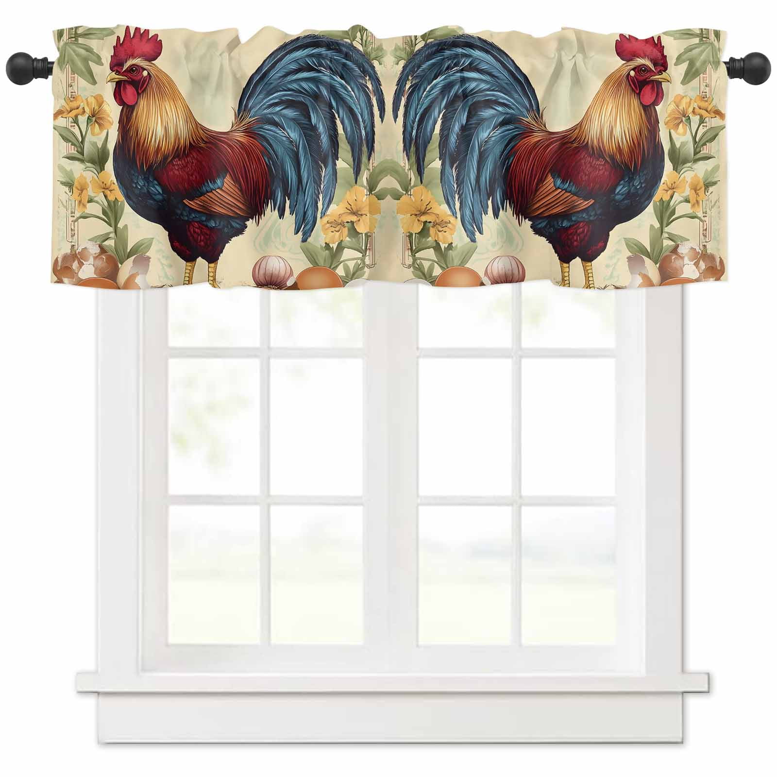Vintage Rooster Valances for Windows Farmhouse Kitchen Curtains ...
