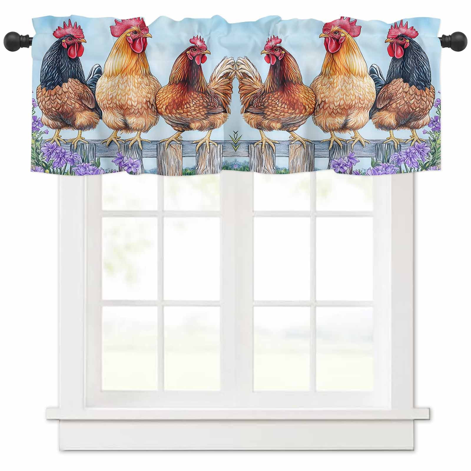 Vintage Rooster Valances for Windows Farmhouse Kitchen Curtains ...