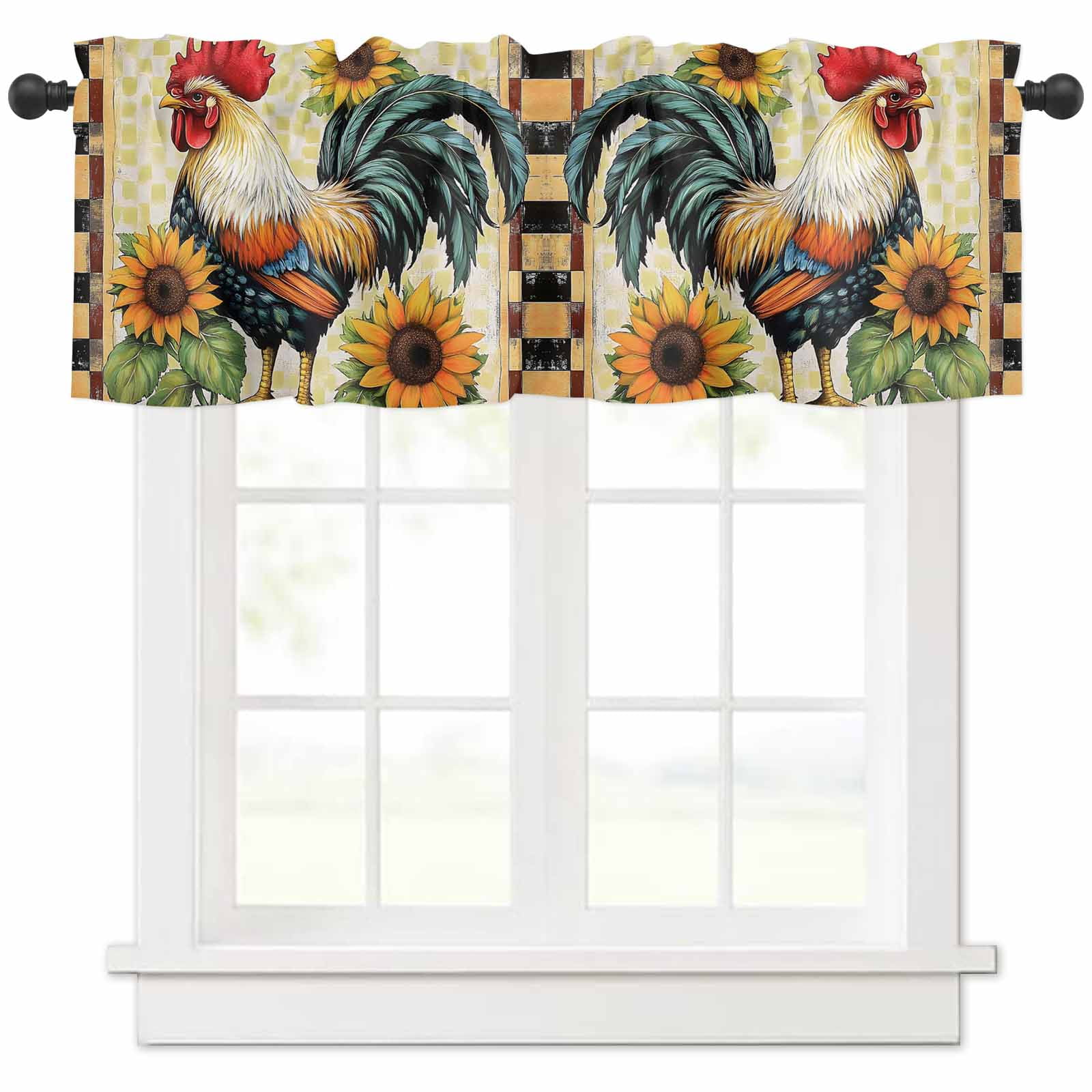 Vintage Rooster Valances for Windows Farmhouse Kitchen Curtains ...