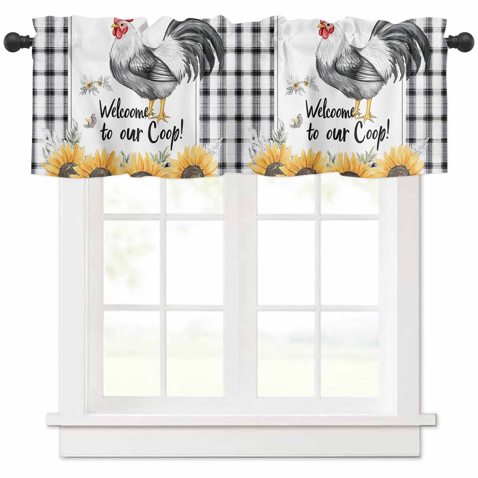 Vintage Rooster Valances for Windows Farmhouse Kitchen Curtains ...