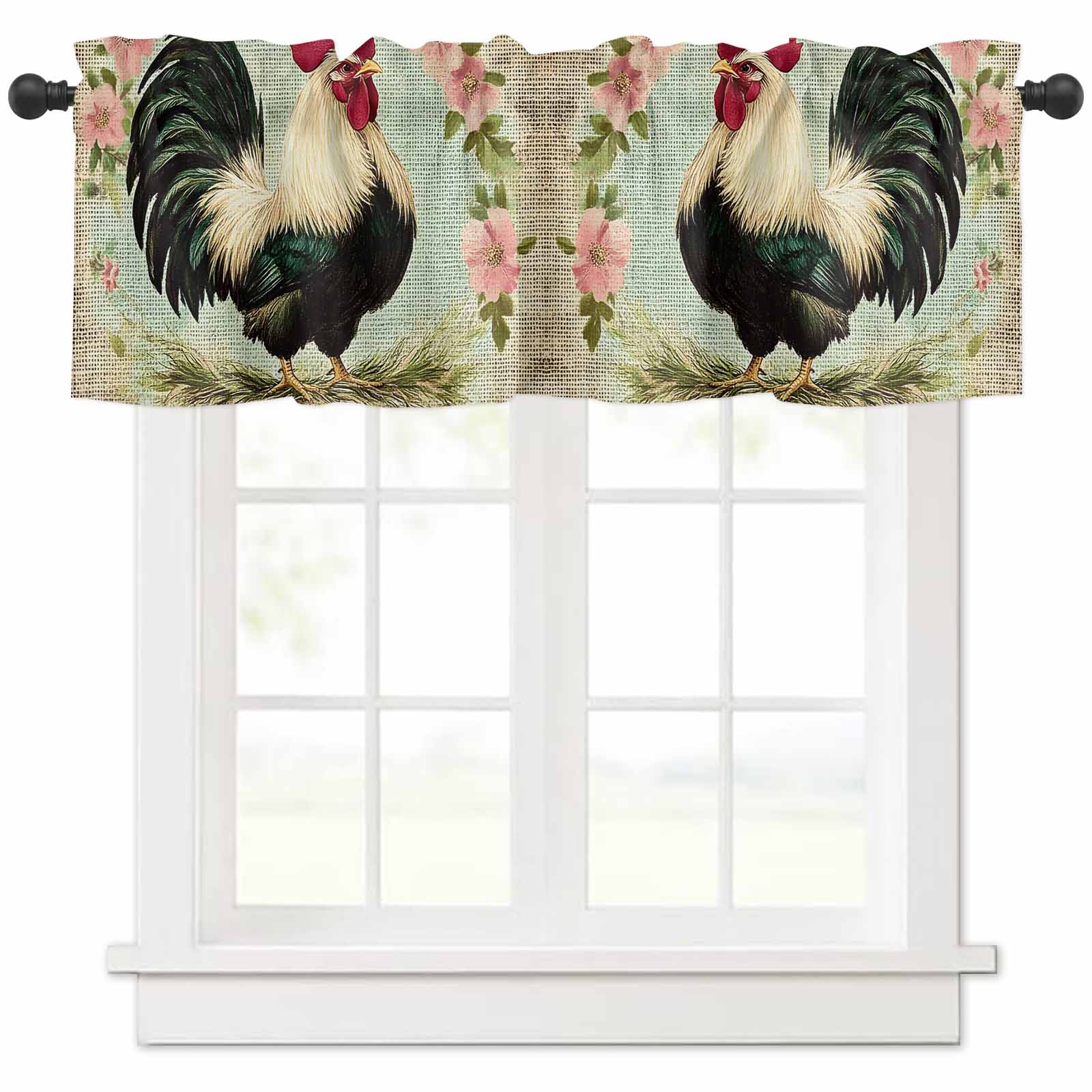 Vintage Rooster Valances for Windows Farmhouse Kitchen Curtains ...