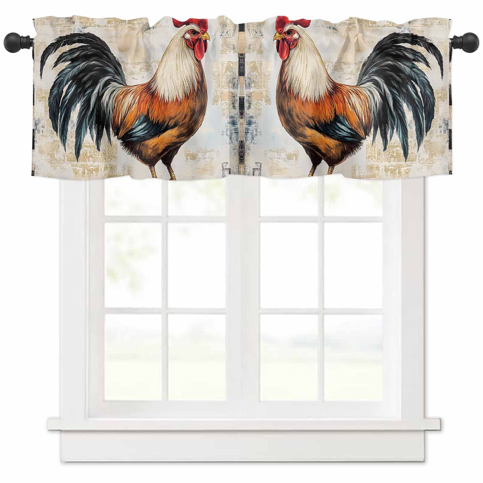 Vintage Rooster Valances for Windows Farmhouse Kitchen Curtains ...