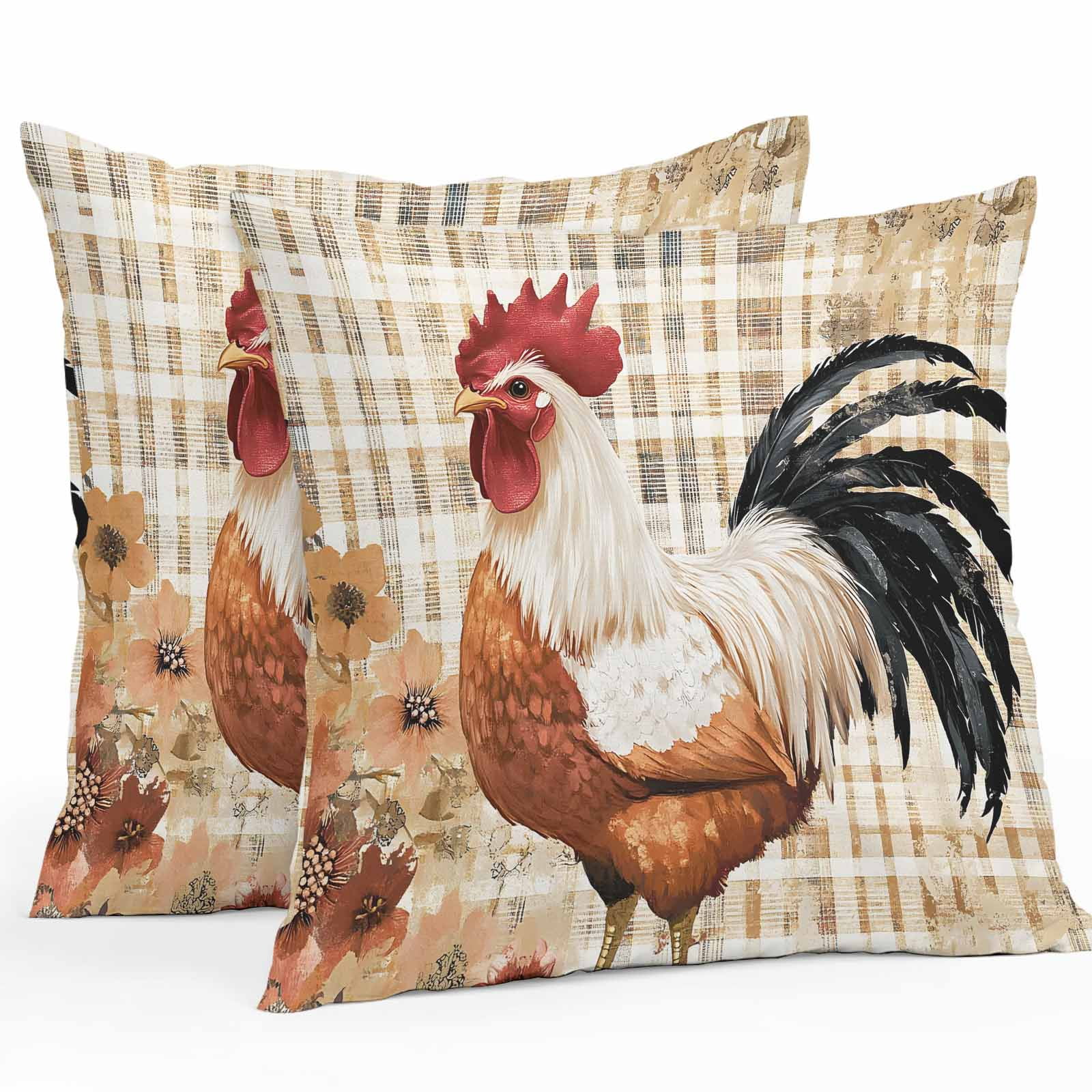 Vintage Rooster Waterproof Outdoor Throw Pillow Covers 16''x16'' Pack 2 ...