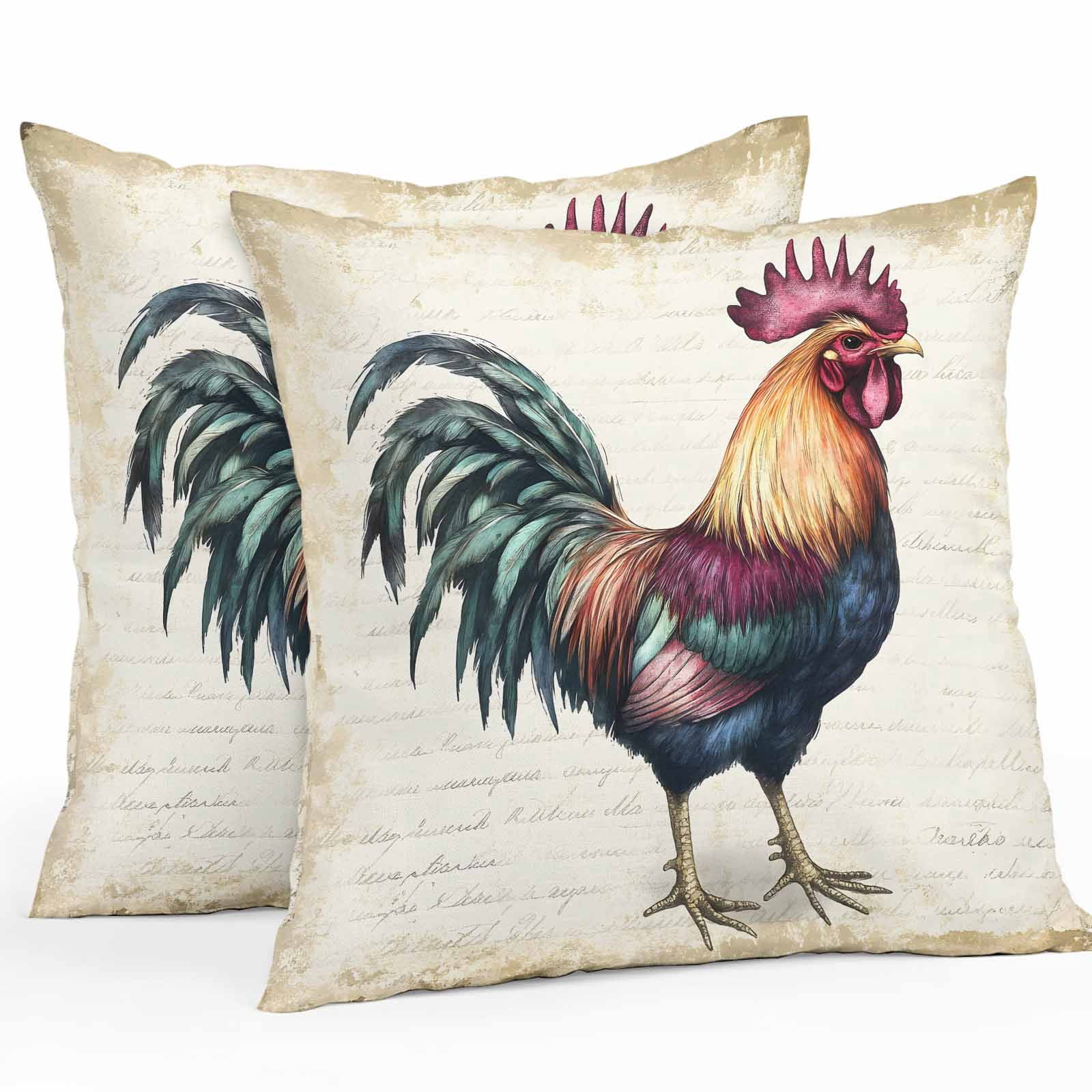 Vintage Rooster Waterproof Outdoor Throw Pillow Covers 20''x20'' Pack 2 ...