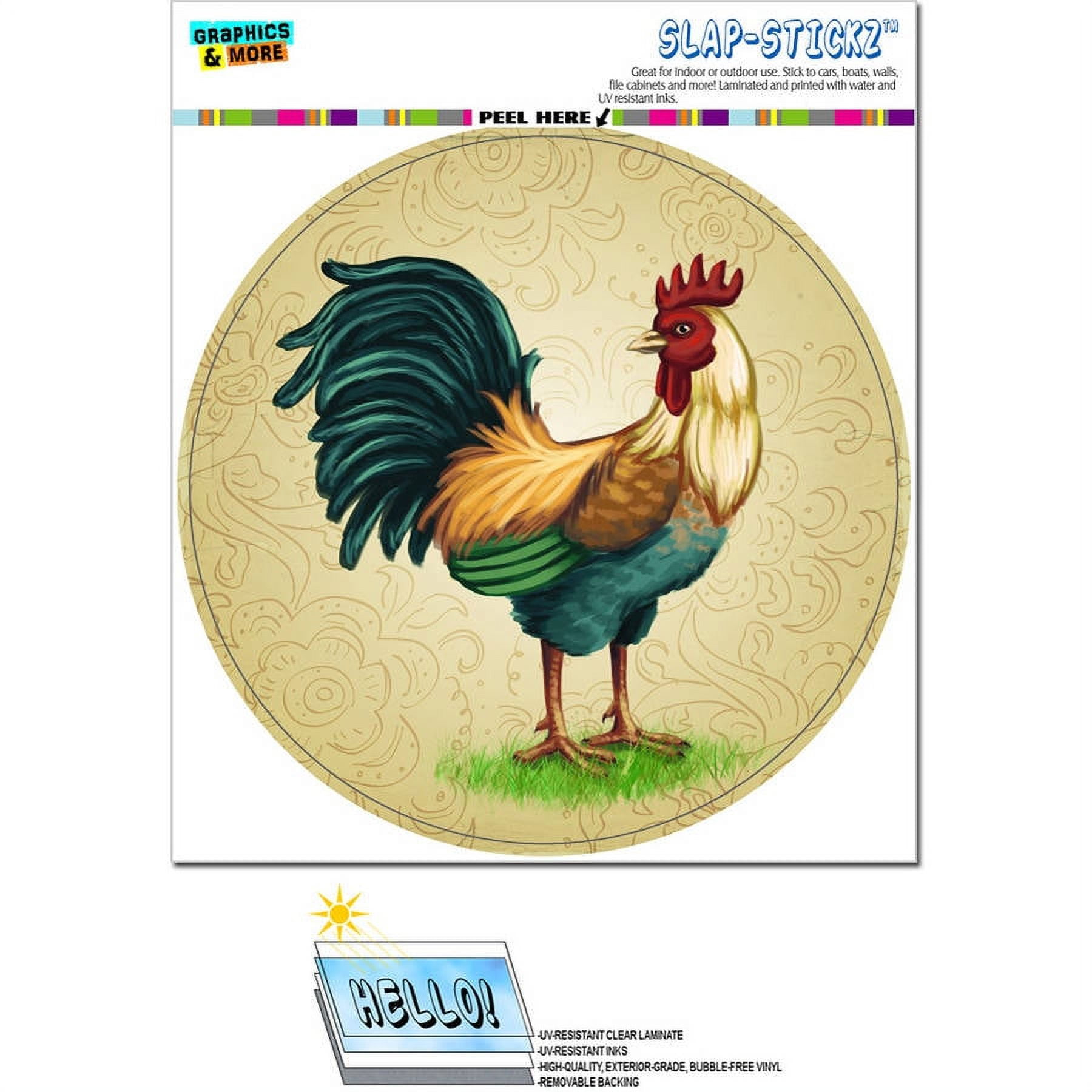 Vintage Rooster on Floral Background Chicken Farm Animal Bird Circle ...
