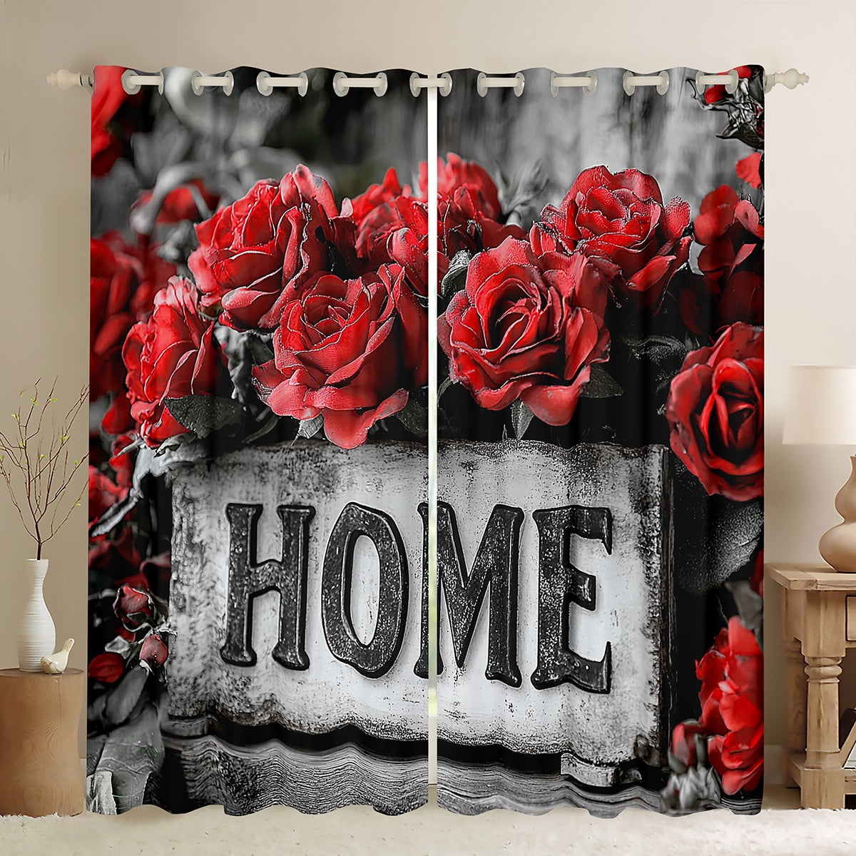 Vintage Rose Floral Curtains,Rural Retro Farmhouse Window Curtains ...