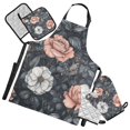 Vintage Rose Floral Print Oven Mitts and Pot Holders with Chef Apron ...