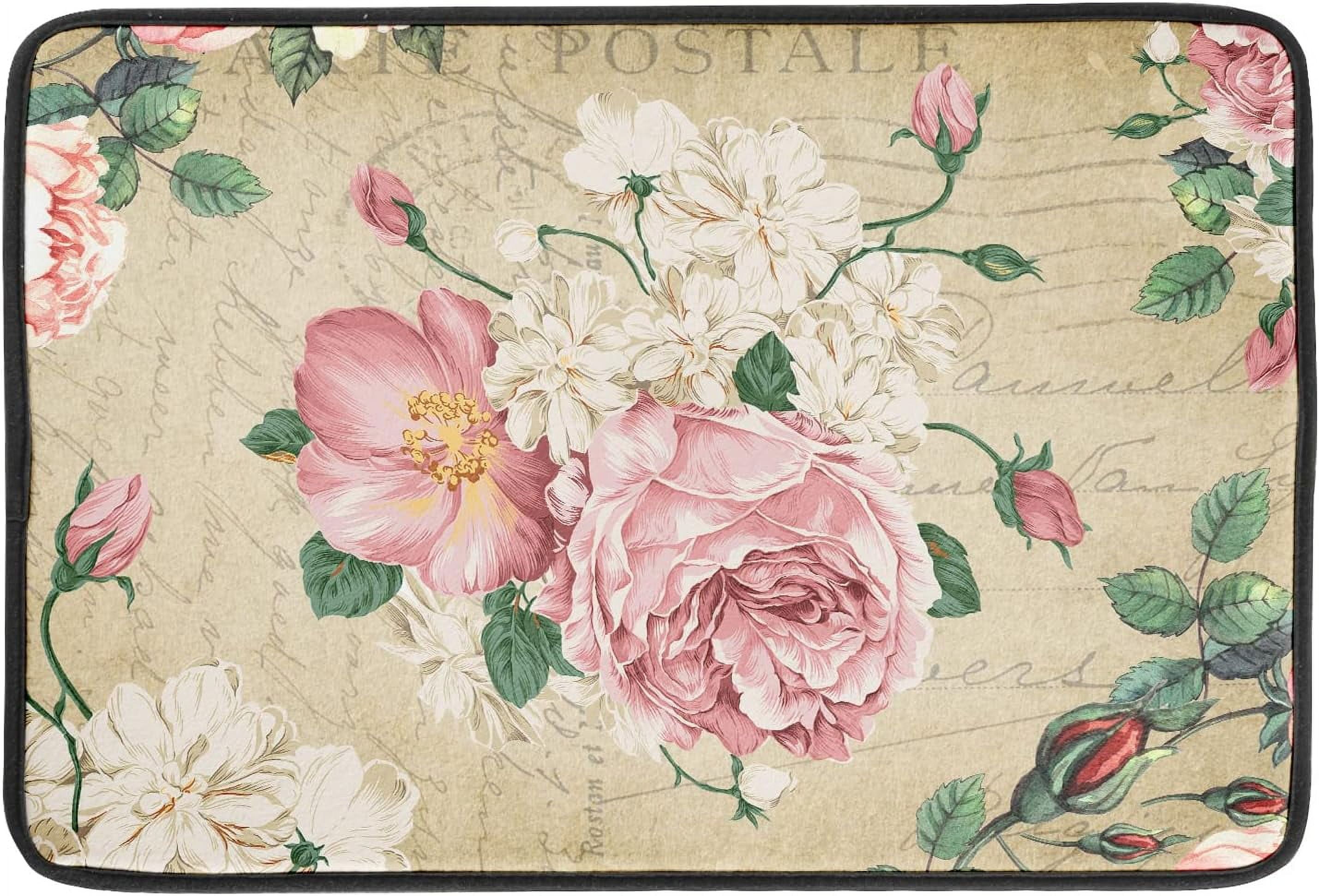 Vintage Rose Flower Dish Drying Mat for Kitchen Counter Retro Pink Rose ...