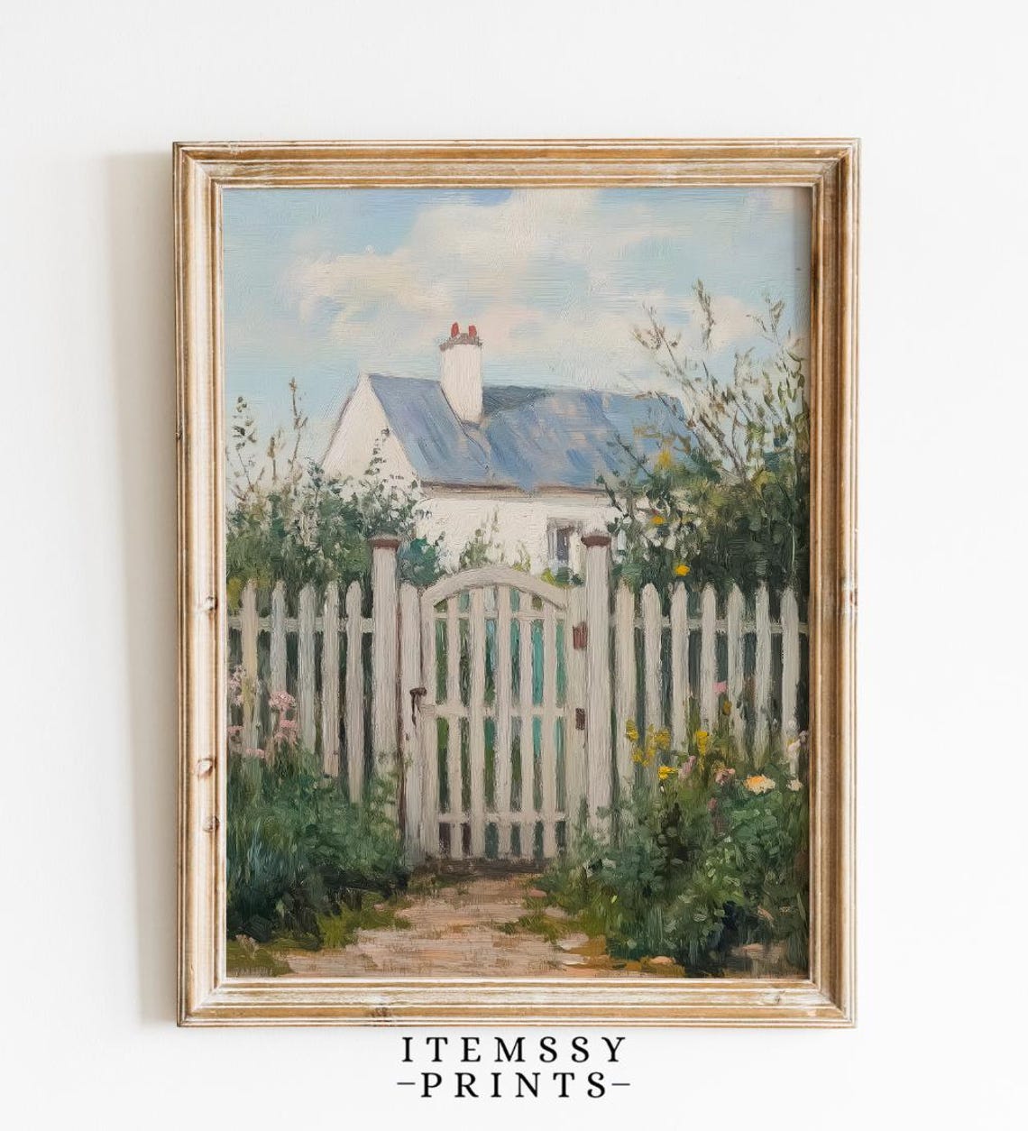 Vintage Rose Garden Cottage Poster, English Cottage Art, Dining Room ...