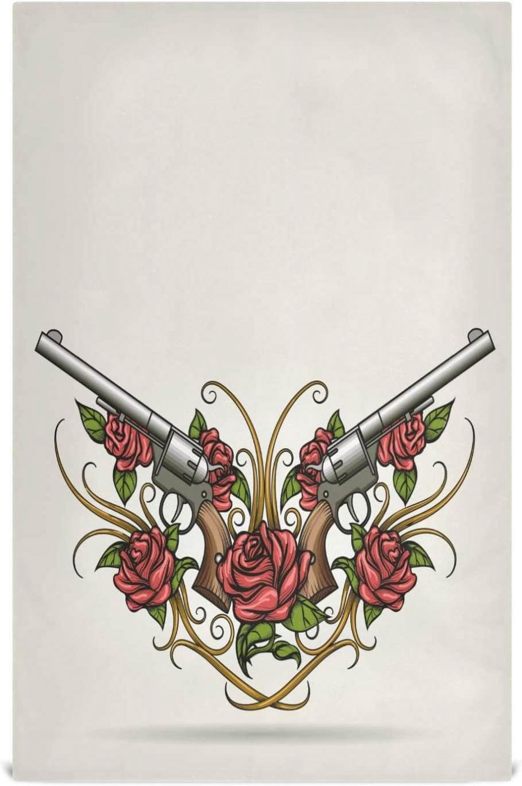 Vintage Rose Guns Dish Towels 4 Pack, Flower Washable Tea Towels ...