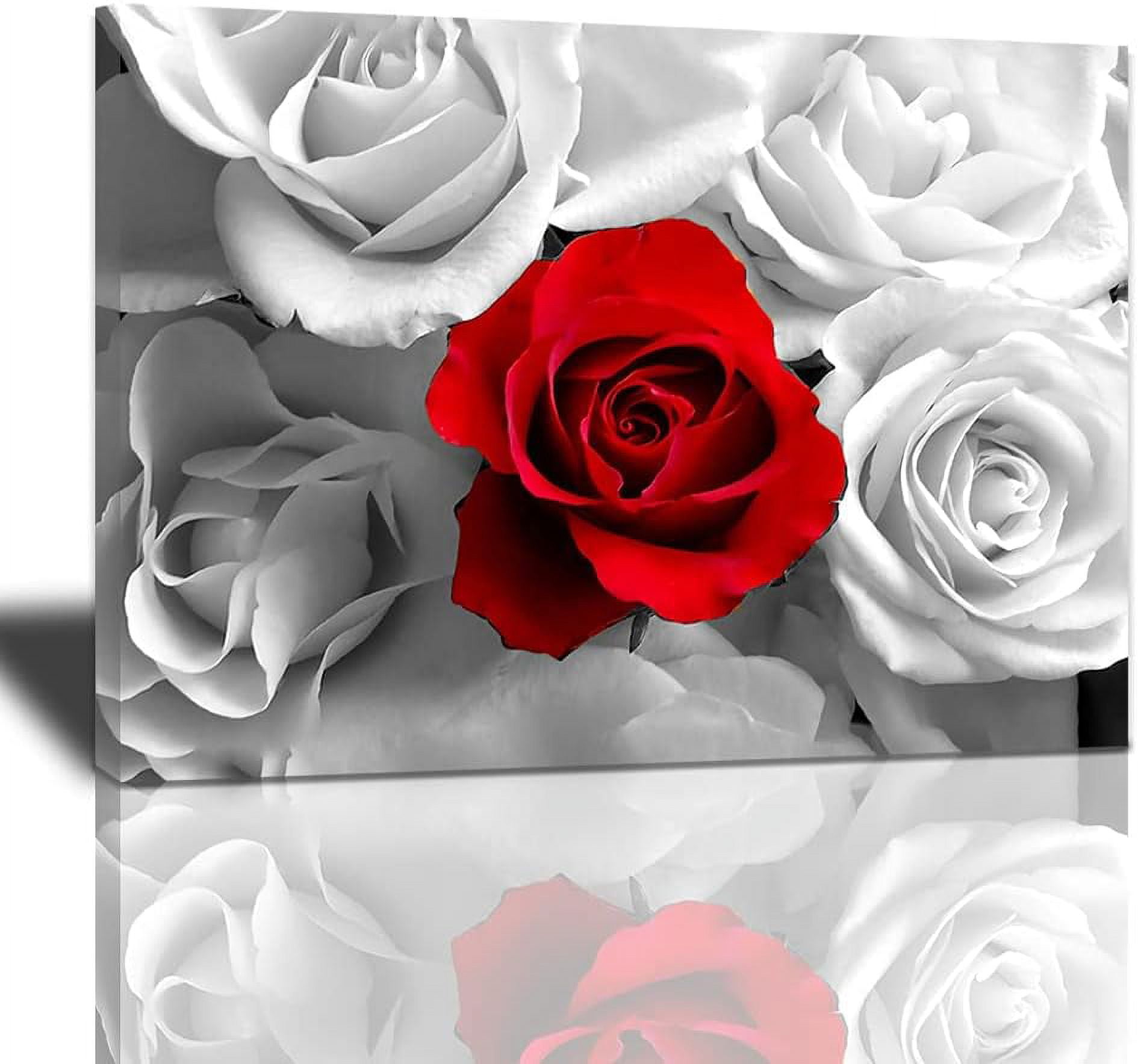 Vintage Rose Painting Canvas Wall Art, Retro Black And White Red Rose ...