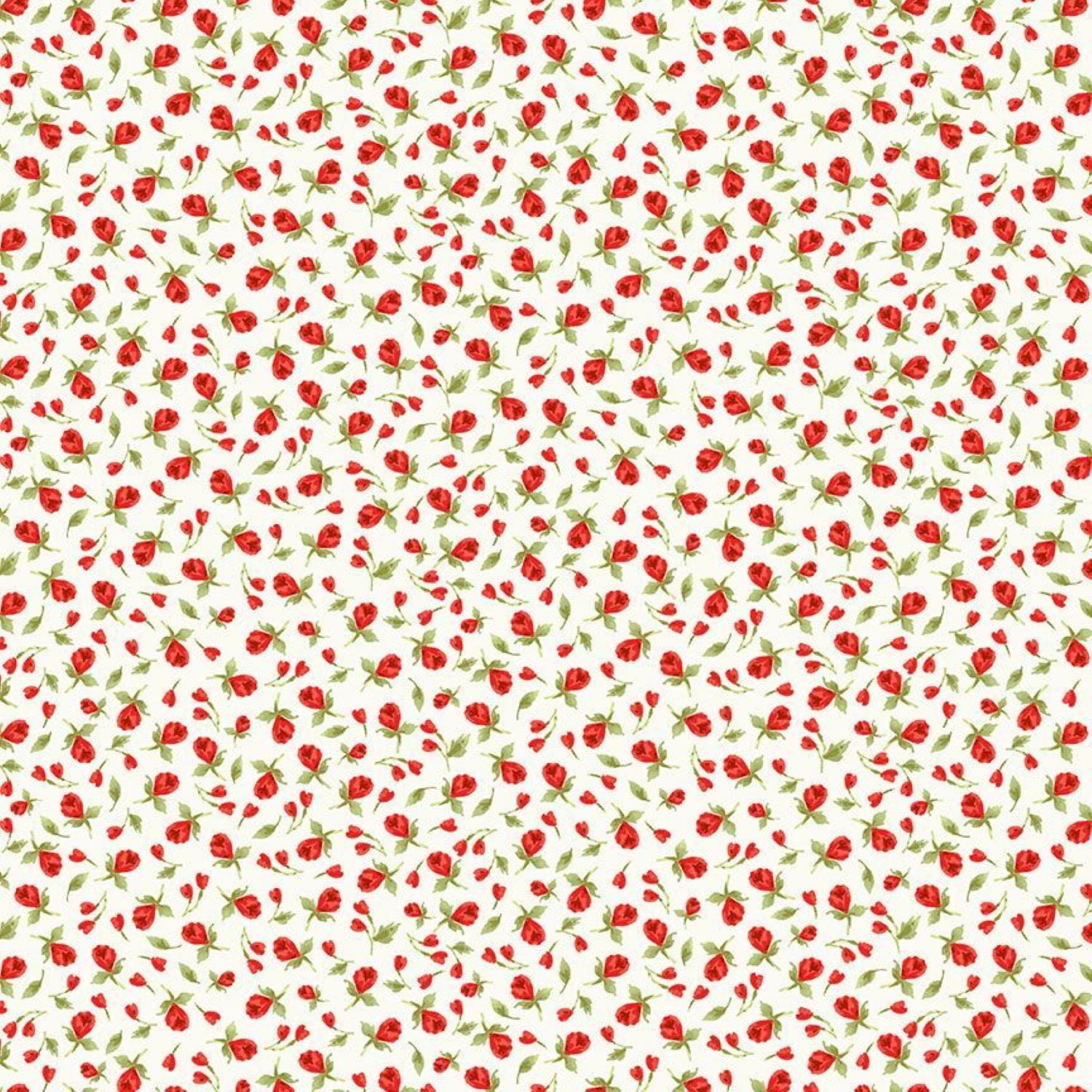 Vintage Rose Red Tiny Cute Roses Cream Cotton Fabric Timeless Treasures ...