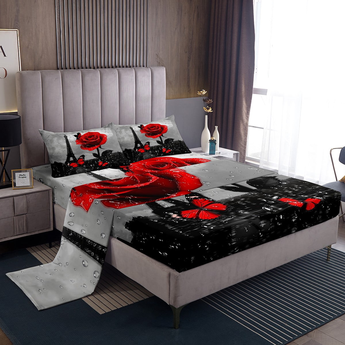 Vintage Rose Sheet Set Twin, Red And Black Rose Flower Bed Sheets Set ...