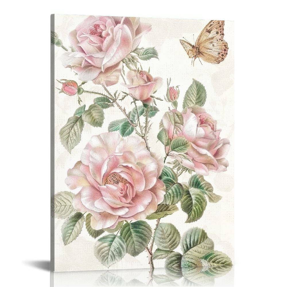 Vintage Rose Wall Decor Wall Decor Rustic Pink Rose Poster Pink Vintage Bathroom Decor Retro Roses Pictures Victorian Floral Paintings for Home