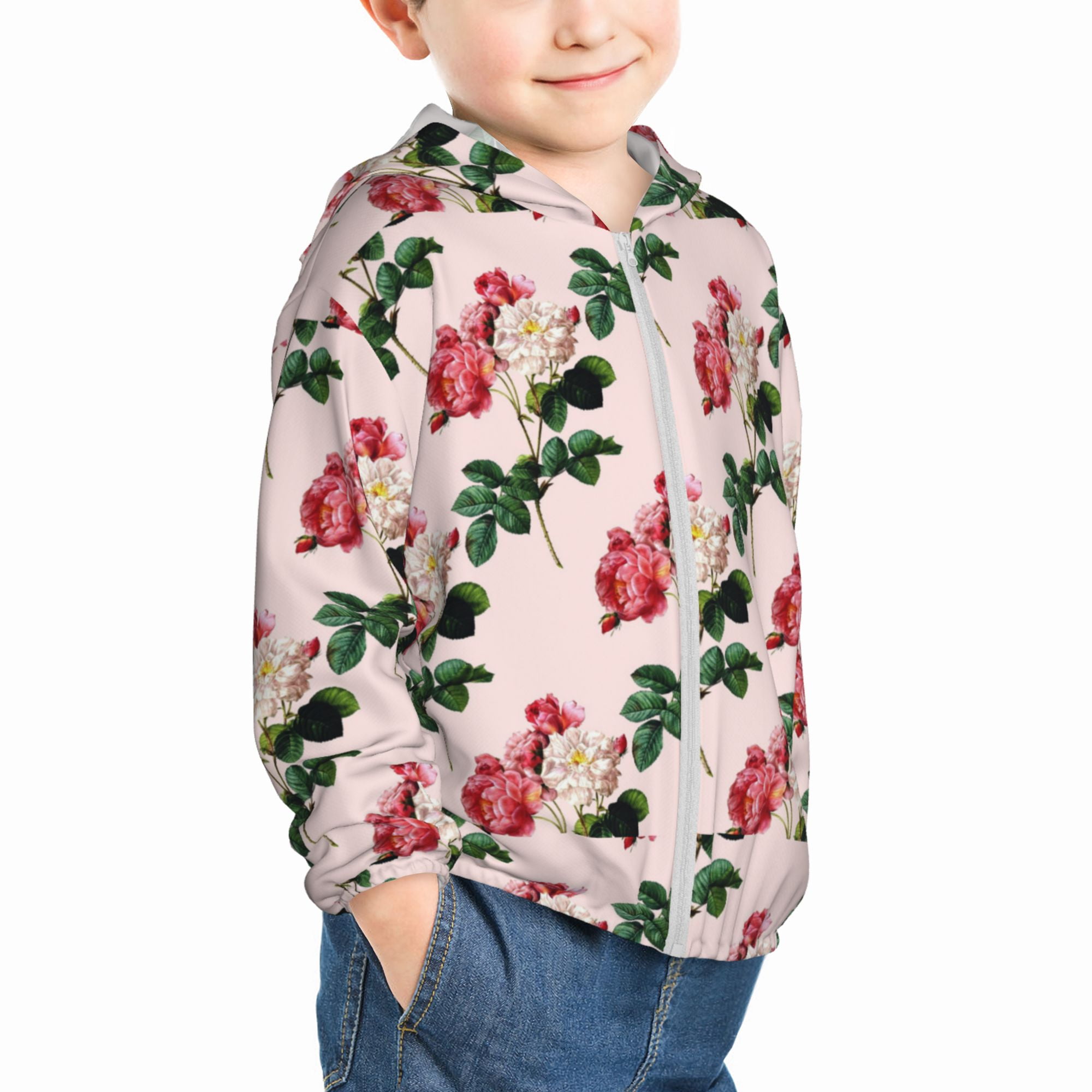 Vintage Rose Wallpaper Kids Zip-Up Hoodie Girls Boys Sun Protection Jacket Hooded Cooling Shirt ...