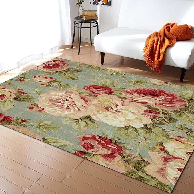Vintage Rose Washable Runner Rug, Women Pink Rose Flower Bedroom Rug ...